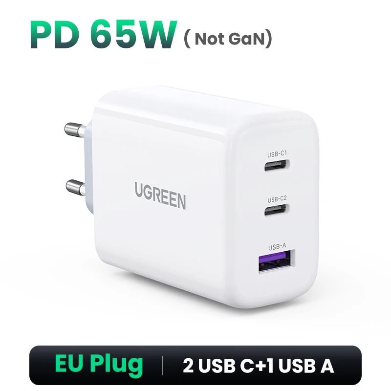 Cargador PD UGREEN de 65 W, carga rápida 4.0 3.0, tipo C, cargador USB PD para iPhone 16, 15, 14 ...