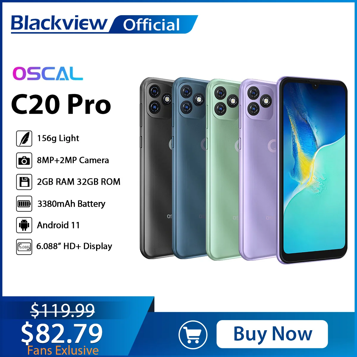 Blackview Oscal C20 Pro Smartphone Octa Core Cellphone Android 11 Face ...