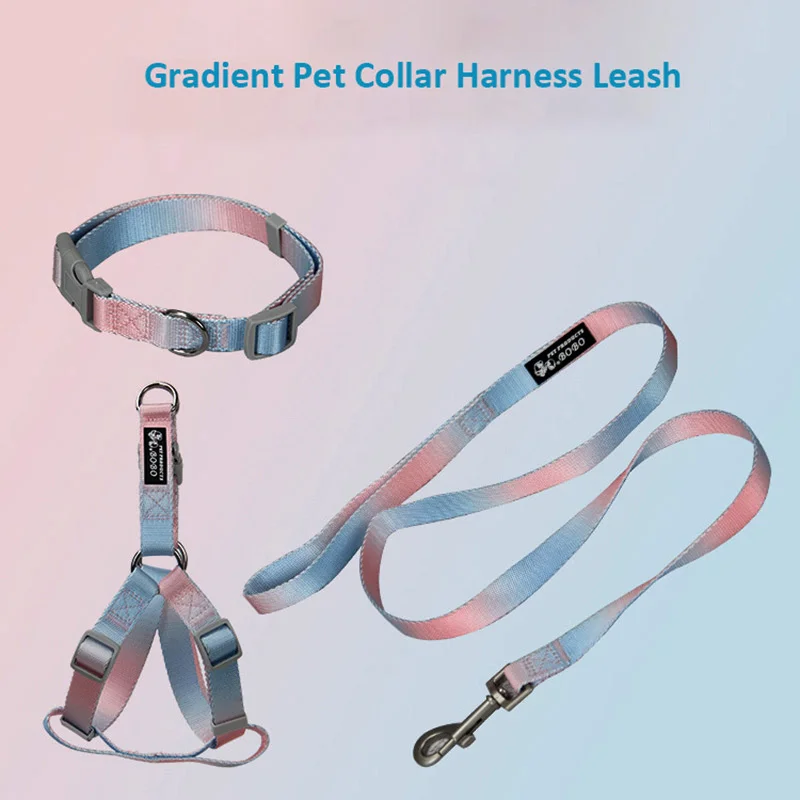 Gradient-Color-Dog-Harness-Collar-and-Leash-Adjustable-Dog-Collar-Harness-Vest-for-Small-Medium ...