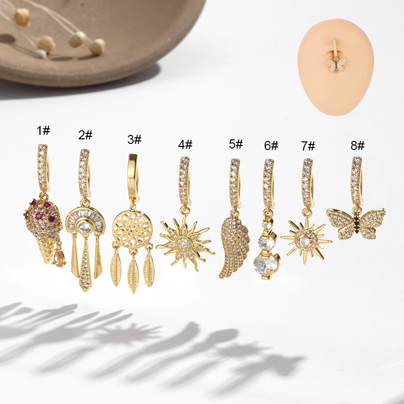 1PC Latest Design 1.6X10mm Gold Color Reverse Clicker Belly Ring Navel ...