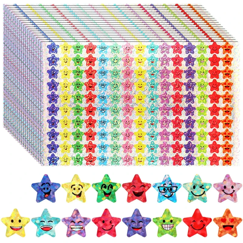 1500 Pcs Glitter Foil Small Star Stickers,15 Designs Happy Face ...