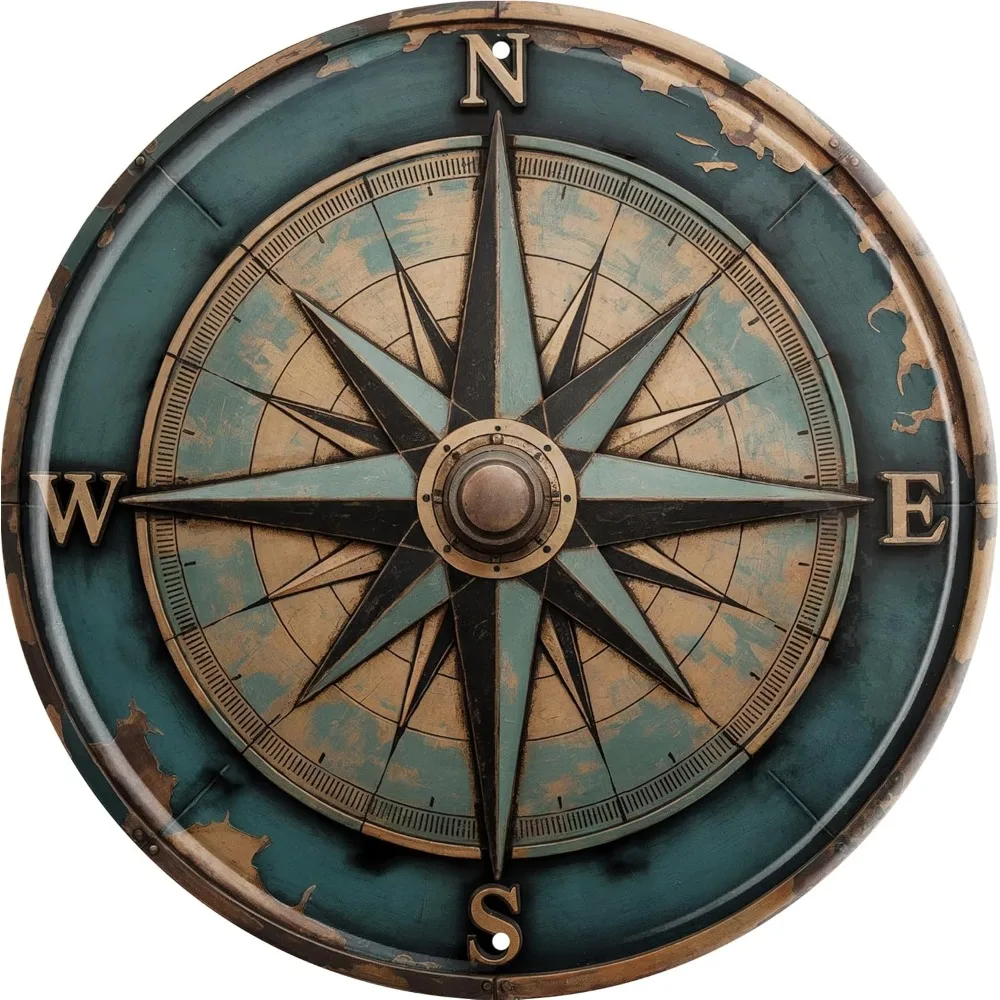 Boho Nautical Compass Funny Rustic Metal Tin Sign - Wall Decor for Home ...