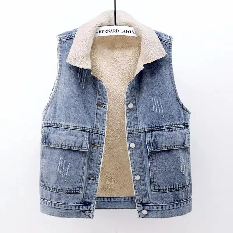 Autumn-Winter-New-Denim-Vest-Coat-Women-Add-Velvet-Korean-Loose-Cowboy ...