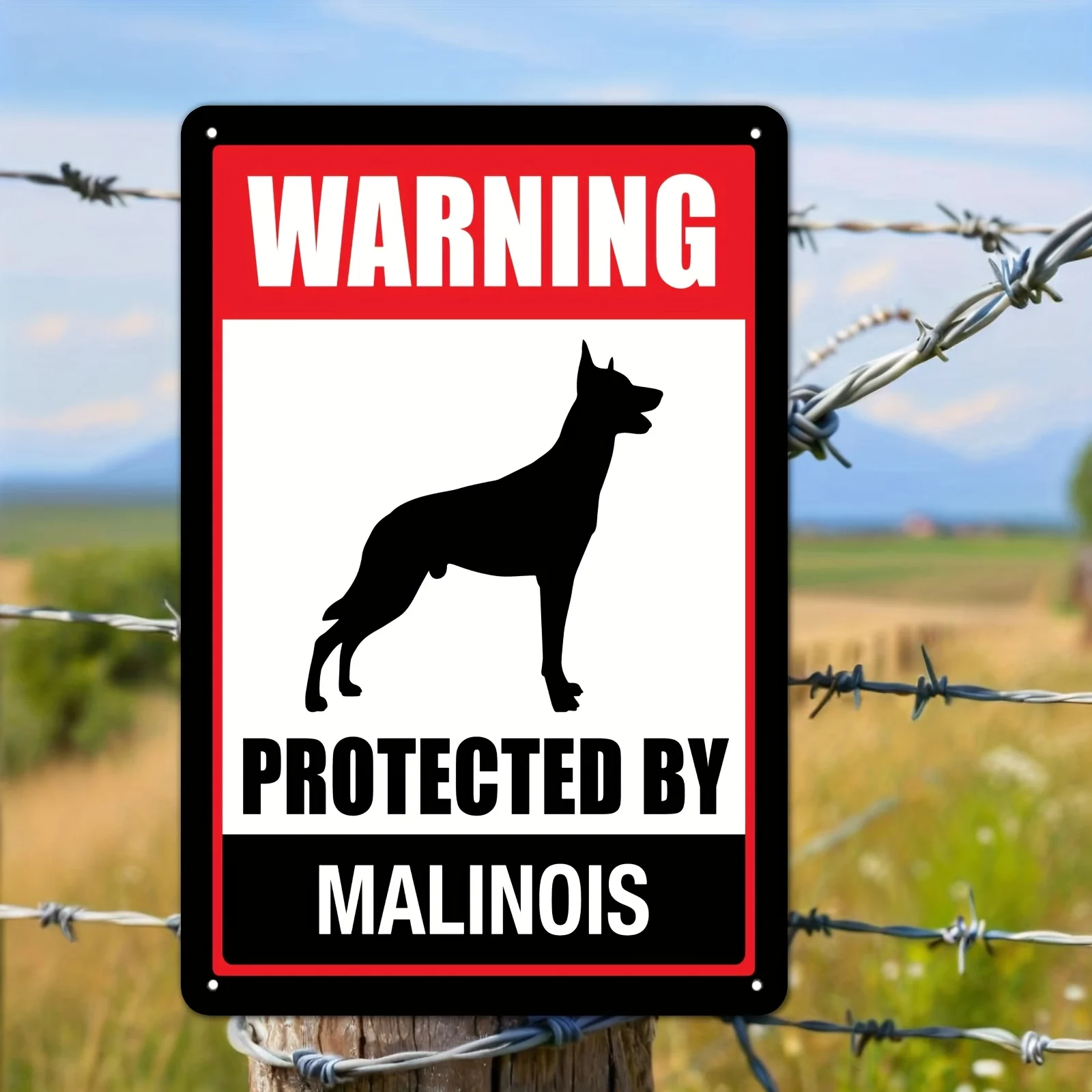 Malinois Warning Tin Sign - Protected by Malinois Dog Design, Red ...