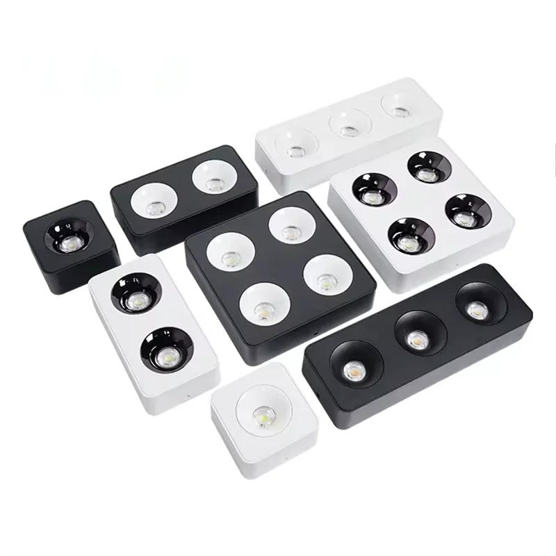 Surface Mount Square Spotlight 7W 12W 24W 36W Dimmable Multi-Head Cob ...