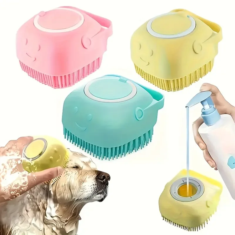 Pet-Grooming-Bath-Massage-Brush-With-Soap-And-Shampoo-Dispenser-Soft ...