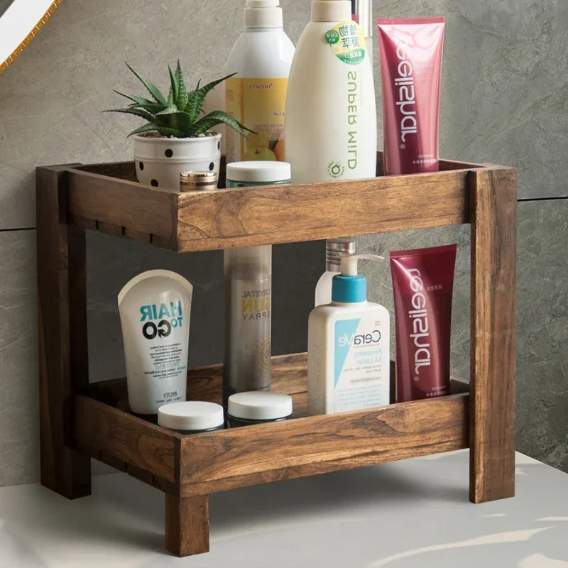 Eco-Friendly-Solid-Wood-Bathroom-Shelf-Double-Layered-Natural-Teak ...