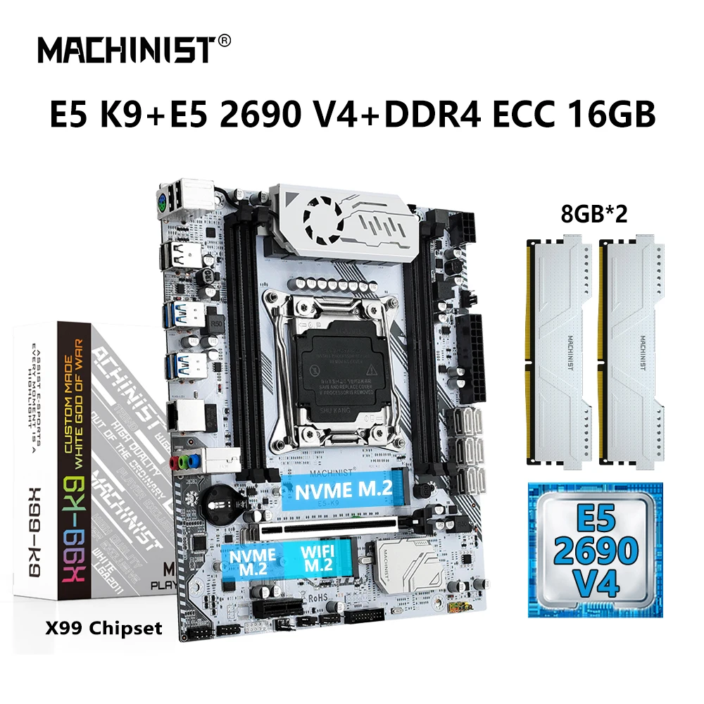 MACHINIST-Kit de Placa Mãe, X99, K9, LGA2011-3, Xeon E5, 2690, V4 ...