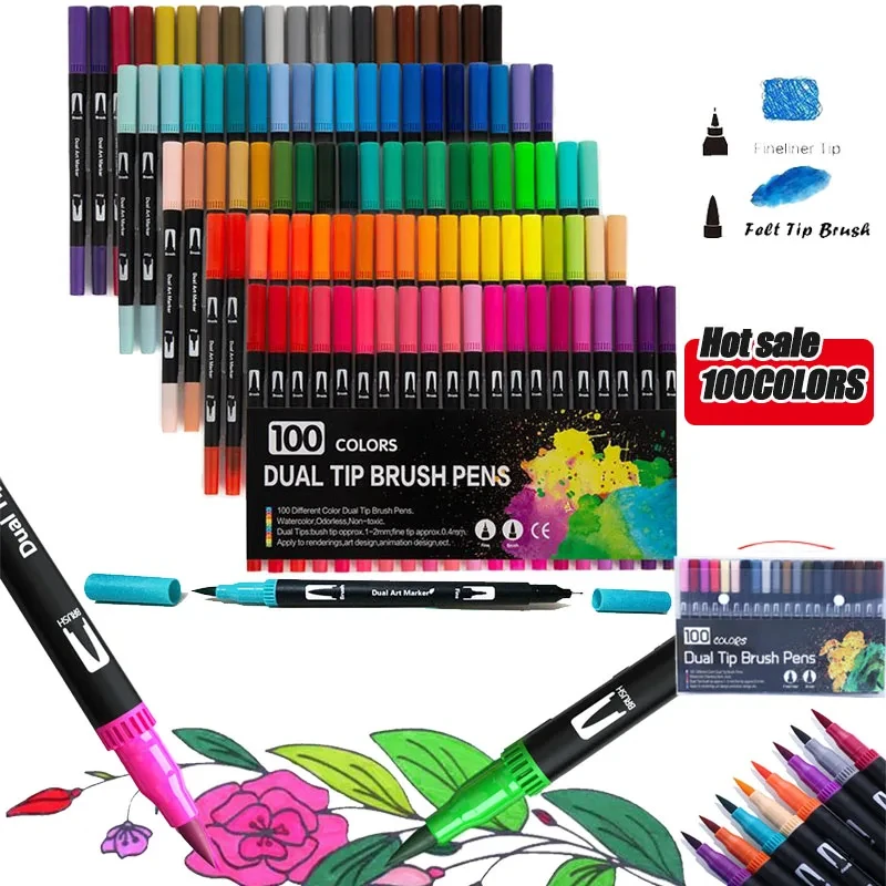 100-60-48-24-Colors-Double-Head-Washable-Color-Marker-Set-Soft-Fiber ...