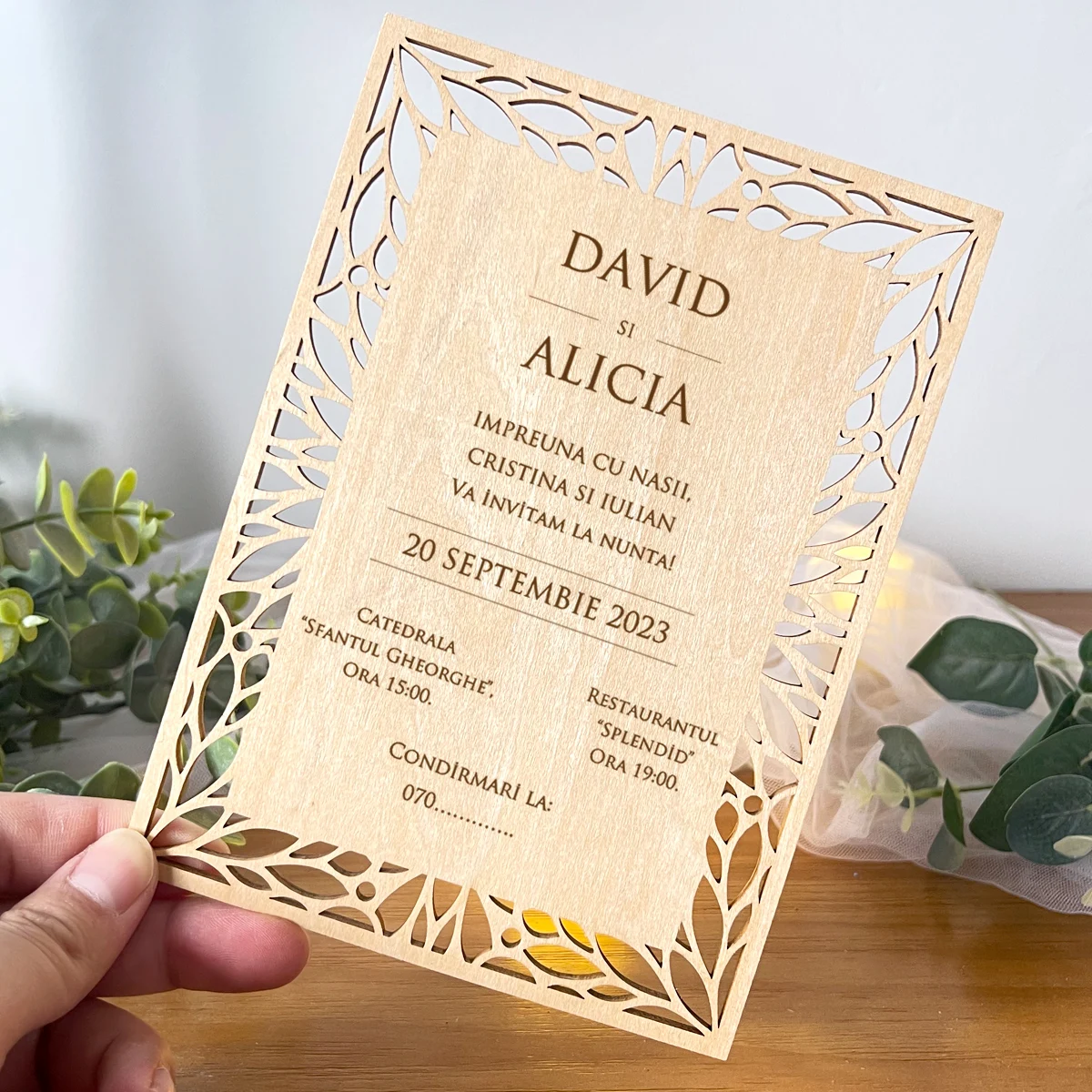 Personalized custom Laser cutting wooden invitation menu card greeting ...