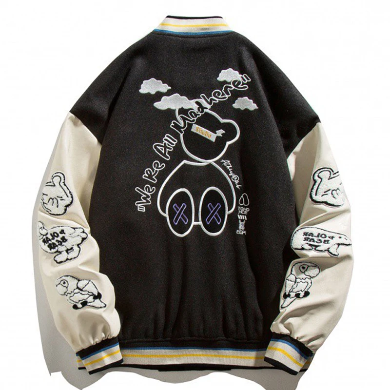 Trendy Men’s Baseball Bomber Jacket with Cute Animal Patches – Pink ...