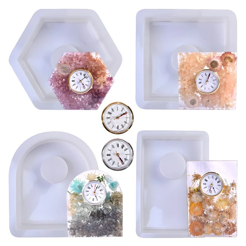 New-3D-Clock-Epxoy-Silicone-Mold-Hexagonal-Square-Arch-Clock-Ornament ...