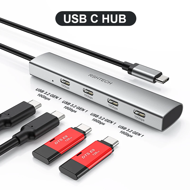 RSHTECH USB C Hub 10Gbps 4-IN-1 Type-C to USB-C 3.2 Gen 2 Portable USB C Hubs Multiport Adapter ...