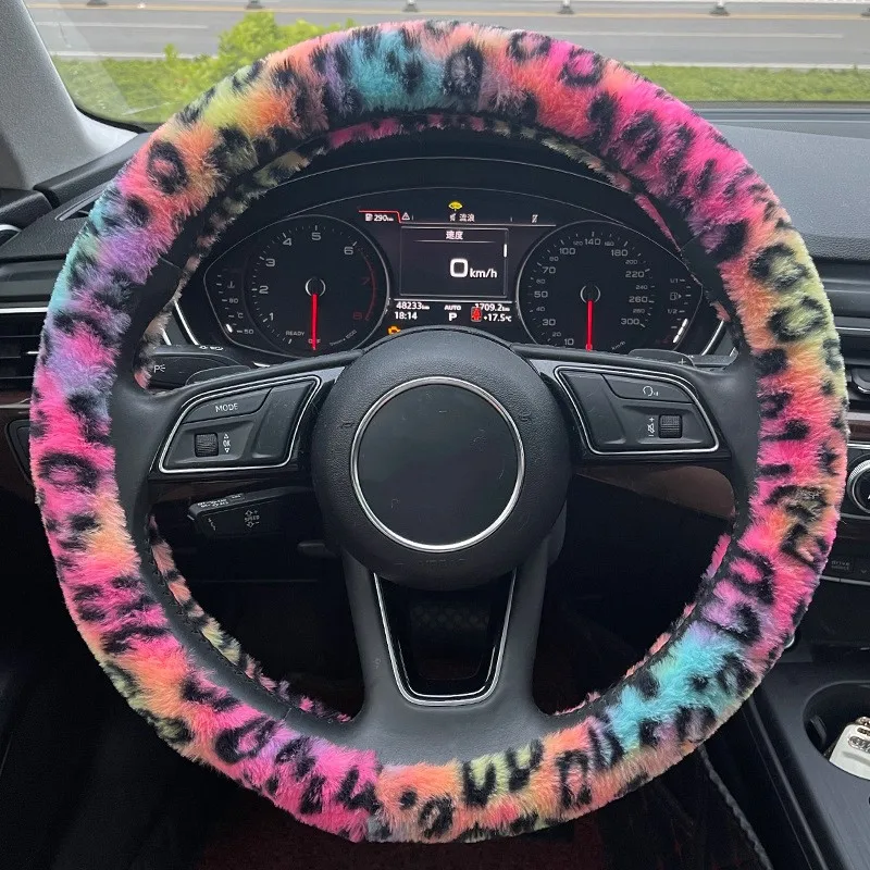 Universal-Plush-Leopard-Pattern-Car-Steering-Wheel-Cover-Car-styling ...