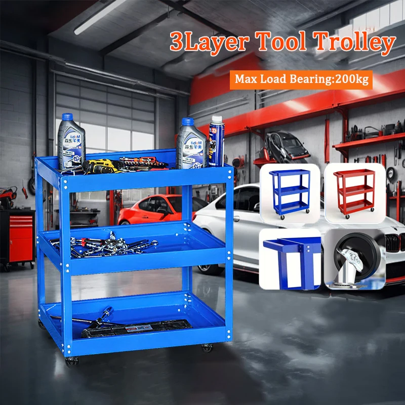 Tool Trolley with Universal Wheels 3Layer Car Repair Trollery Corrosion ...