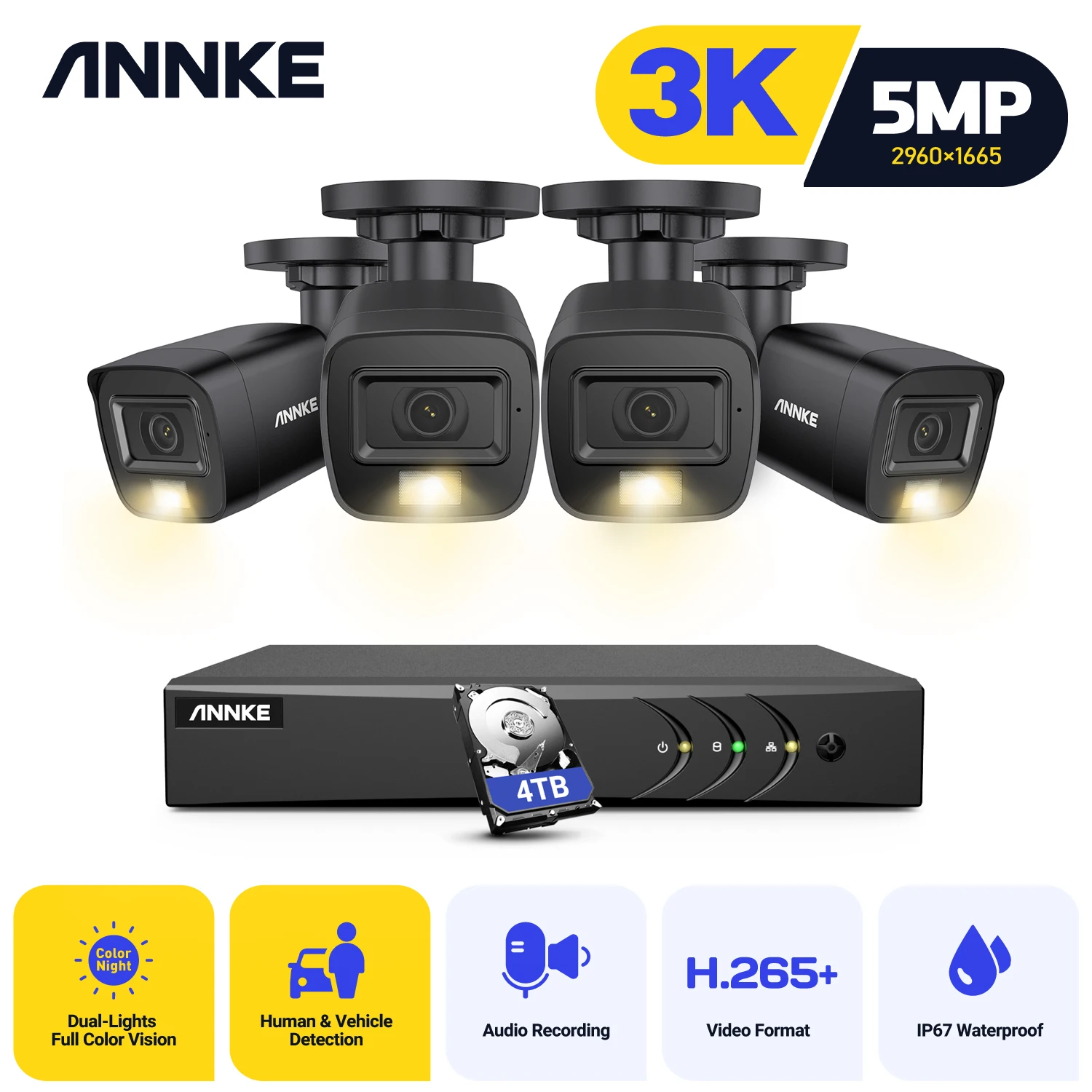 ANNKE 8CH 5MP Video Security System Dual Light H.265+ DVR Recorder ...