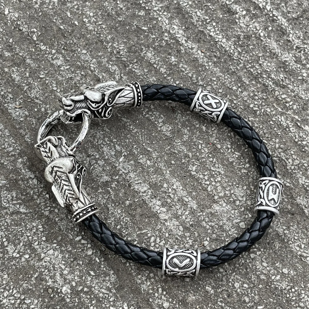Nostalgia Dragon Heads Nordic Runes Beads Viking Bracelet Bangles Men ...