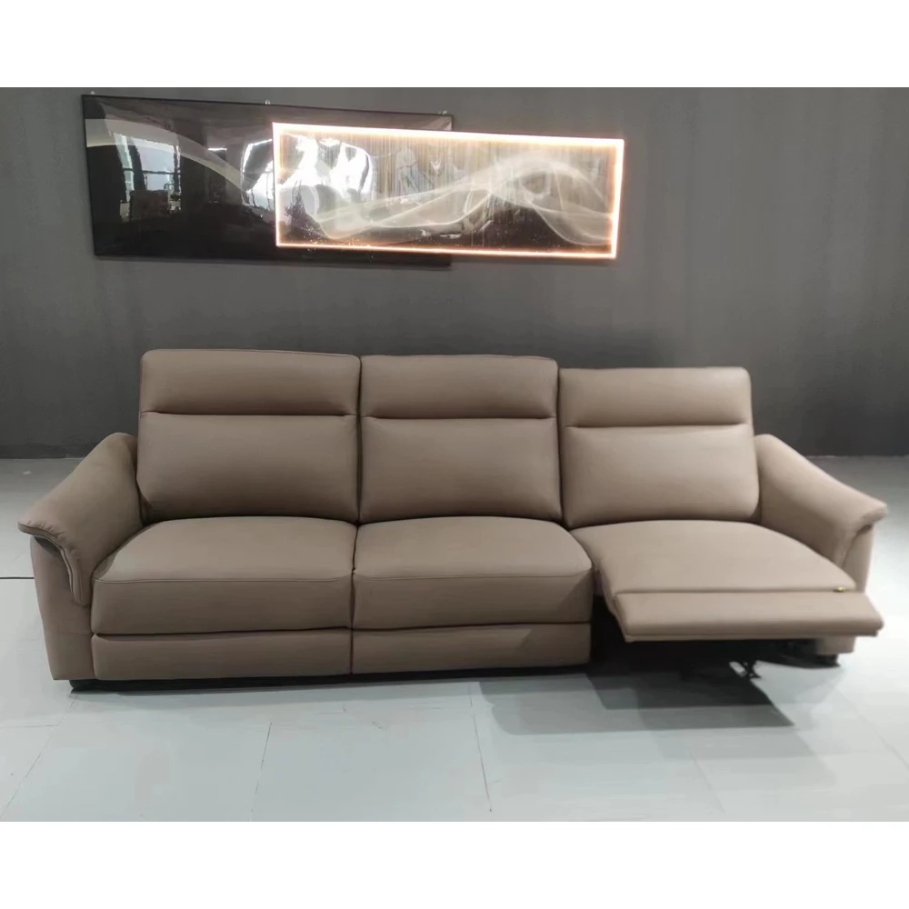 Juego de sofás reclinables eléctricos para salón, sillón Seccional de cuero genuino italiano ...