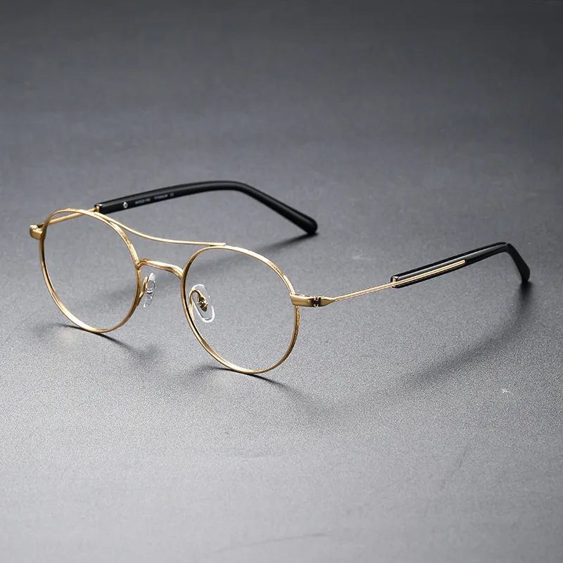 Golden-Double-Bridges-Round-Glasses-Frame-of-Top-Quality-Japanese-Pure ...