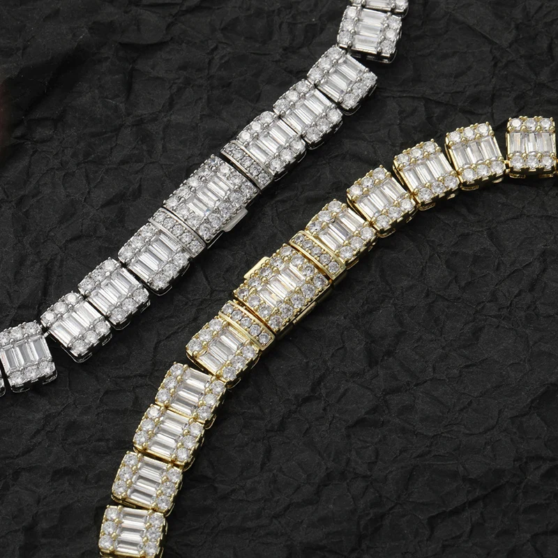 Hip Hop Trapezoid CZ Stone Paved Bing Iced Out 9mm Zircon Tennis Link ...