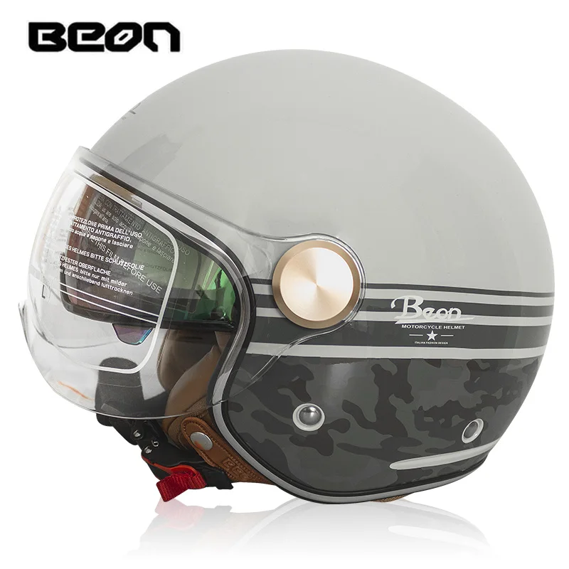 BEON-Motorcycle-Half-Helmet-Double-Lens-Male-Female-Locomotive-Retro ...