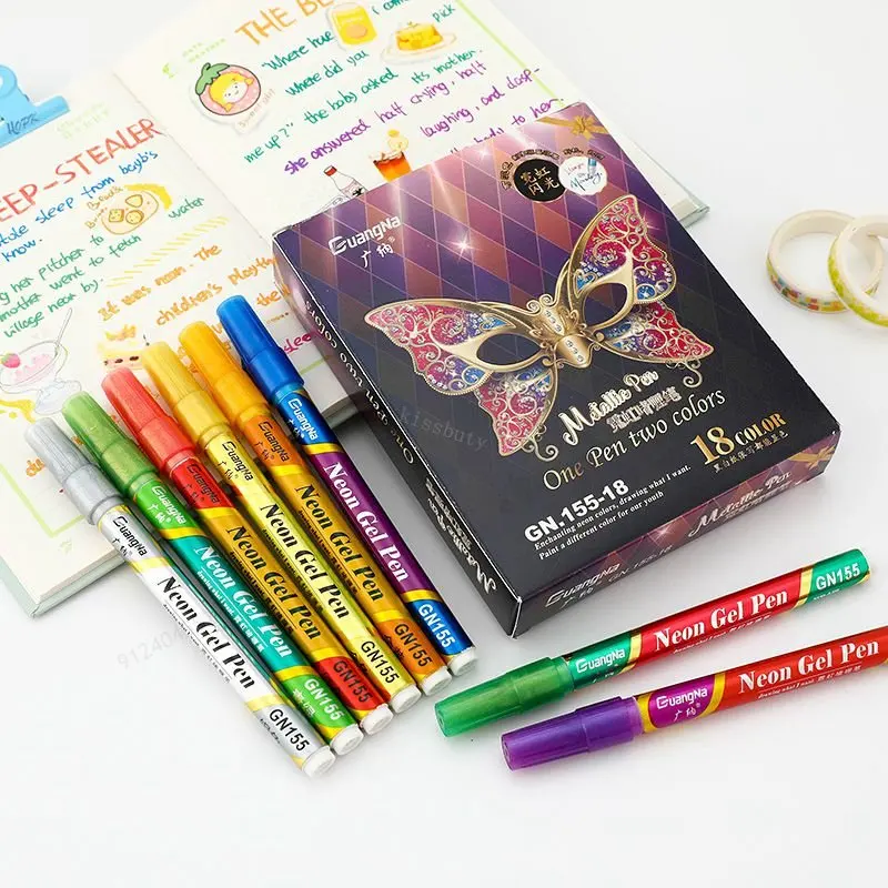 24-12-Colors-Metallic-Neon-Glossy-Glitter-Marker-pen-Magic-Highlighter ...