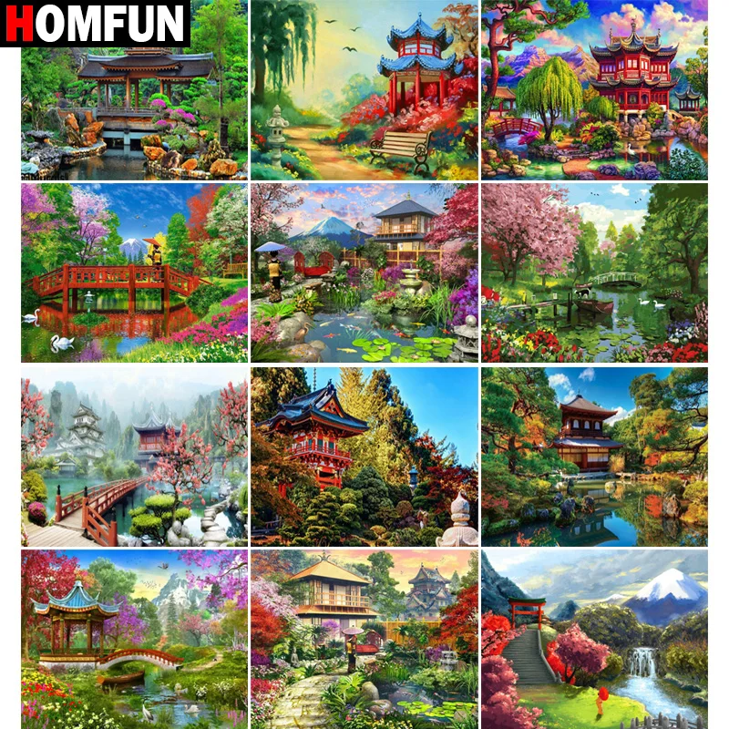 Homfun Full Diamond Painting "the Scenery House" Resin Drill Embroidery ...
