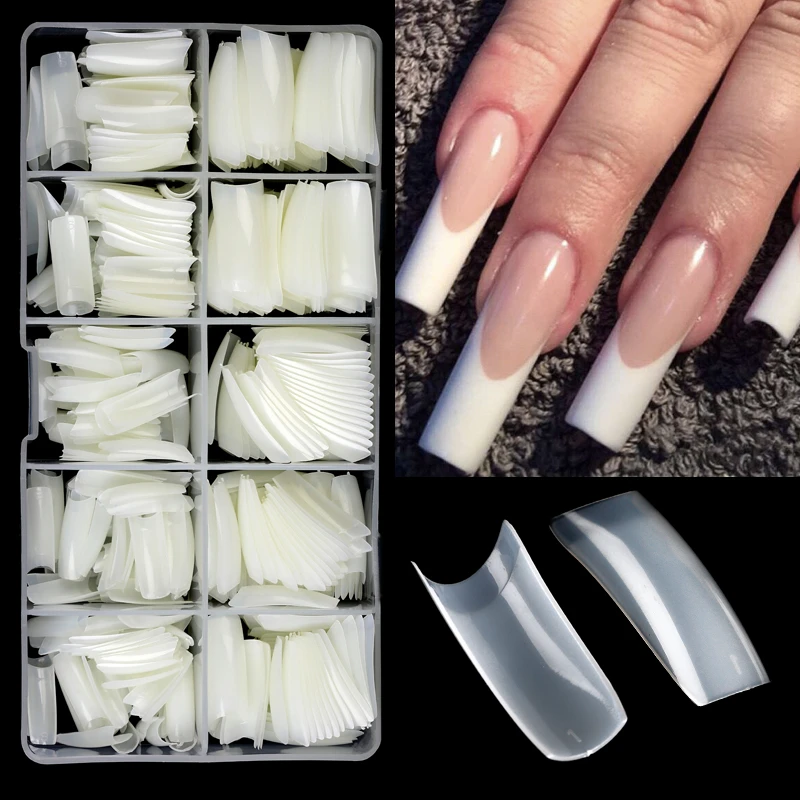100/500pcs False Nails Artificial Full Cover Fake Tips Acrylic Clear ...