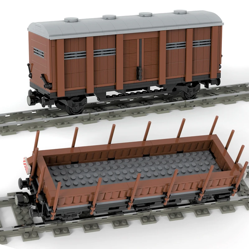 German-Wagon-Boxcar-Train-MOC-Building-Block-Kit-Cargo-Stake-Wagons ...