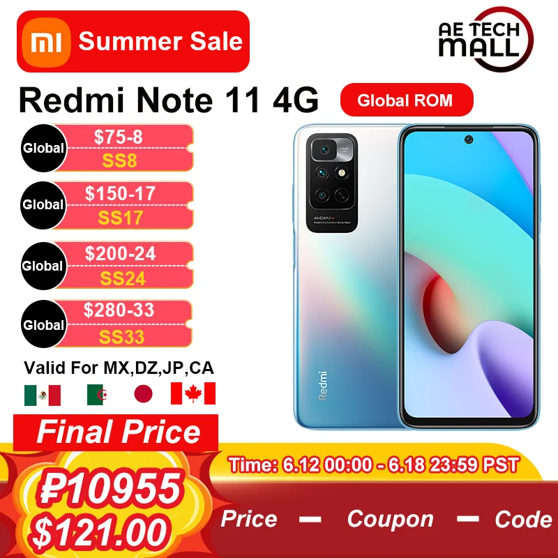 Xiaomi Smartphone Redmi Note 11, 4G, ROM Global, 4/6GB, Helio G88 MTK, Triple cámara de 50MP ...