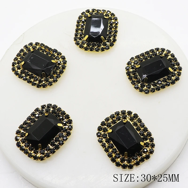 New 5 pieces/batch 30mm * 25mm gold black rhinestone buttons are used ...