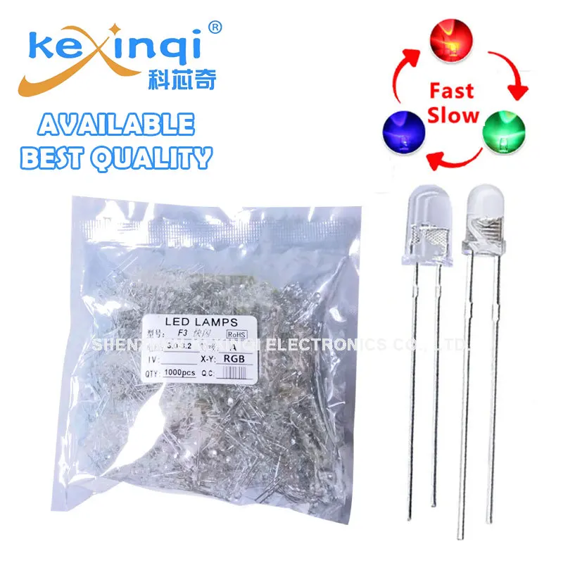1000pcs F5 5mm F3 3mm Fast/Slow RGB Flash Red Green Blue Rainbow Multi ...