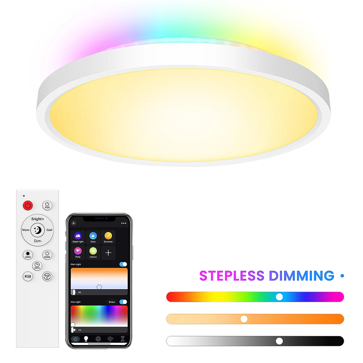 Ceiling light RGBIC Smart, 24W 30cm LED ceiling light dimmable, ceiling ...