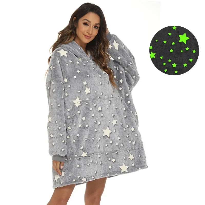 Lazy-Star-Night-Light-Blanket-Gray-Flannel-Sherpa-Fleece-Hoodie-Cozy ...