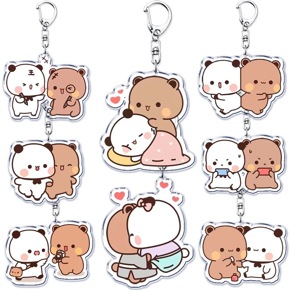 Cute Bubu Love Dudu Keychains Couple Grey Bear Panda Yier Keyring for ...