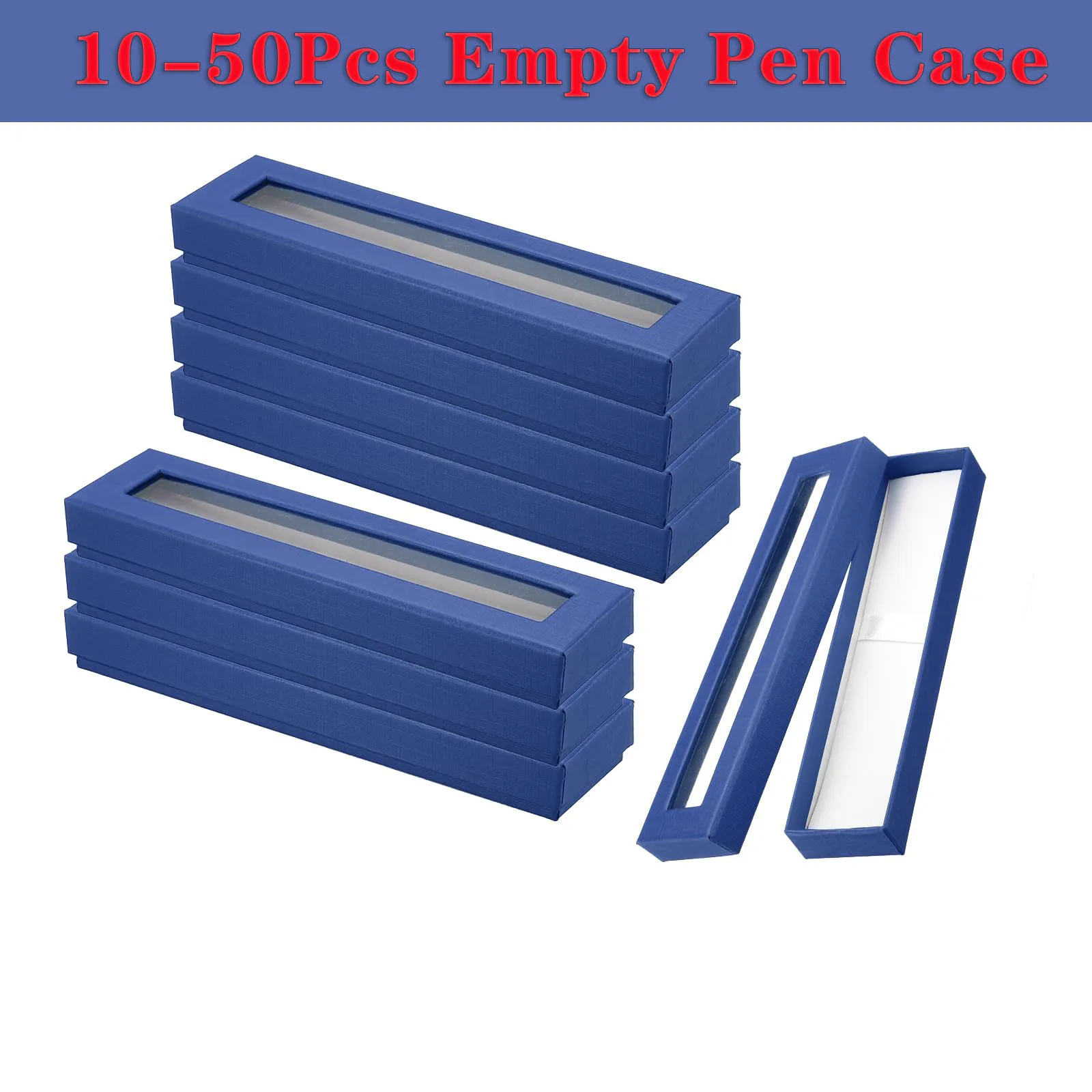 10-50pcs Blue Empty Pen Case Cardboard Case with Clear Window Pen ...