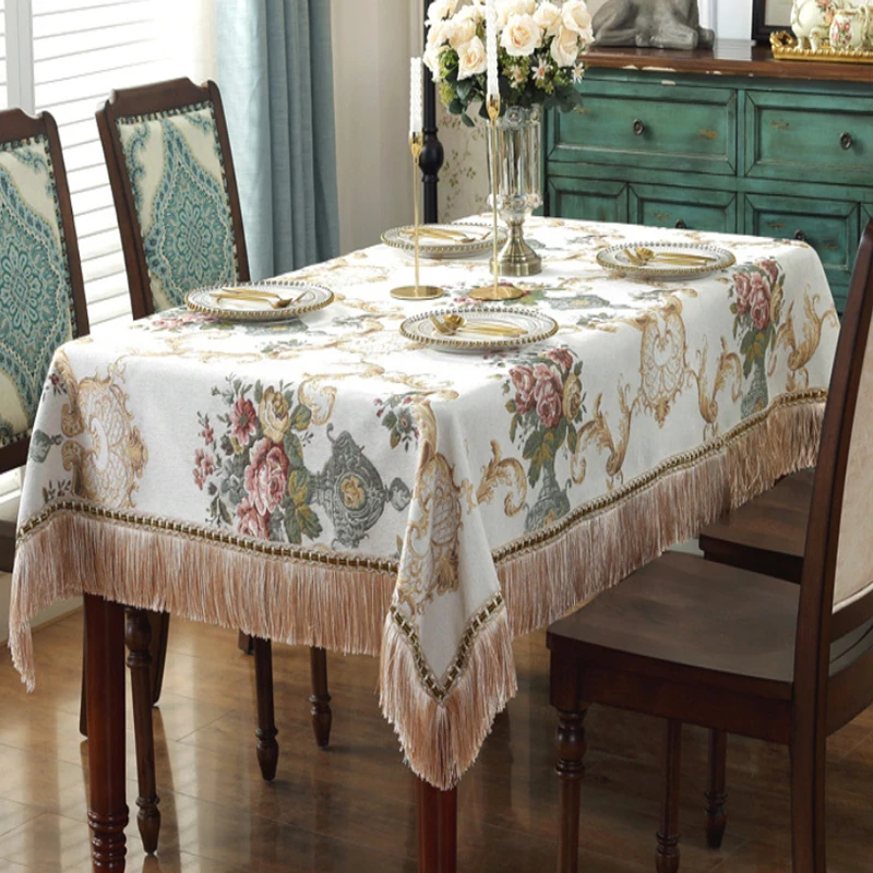 European-Retro-Dinning-Tablecloth-With-Tassel-Luxury-Embroidery-Table ...