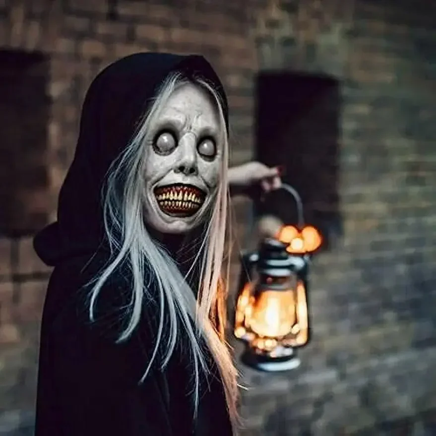 Halloween White Eyed Devil Mask Reusable Adjustable Scary Mask Smile ...