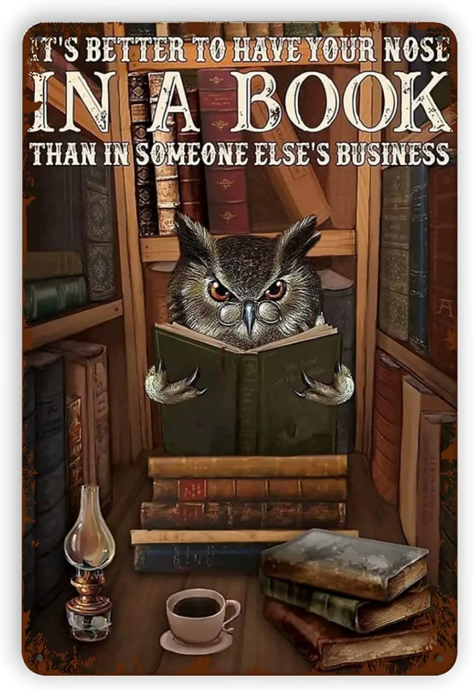 Owl-Reading-Books-Metal-Tin-Signs-Reproduction-Vintage-Wall-Decor-Retro ...