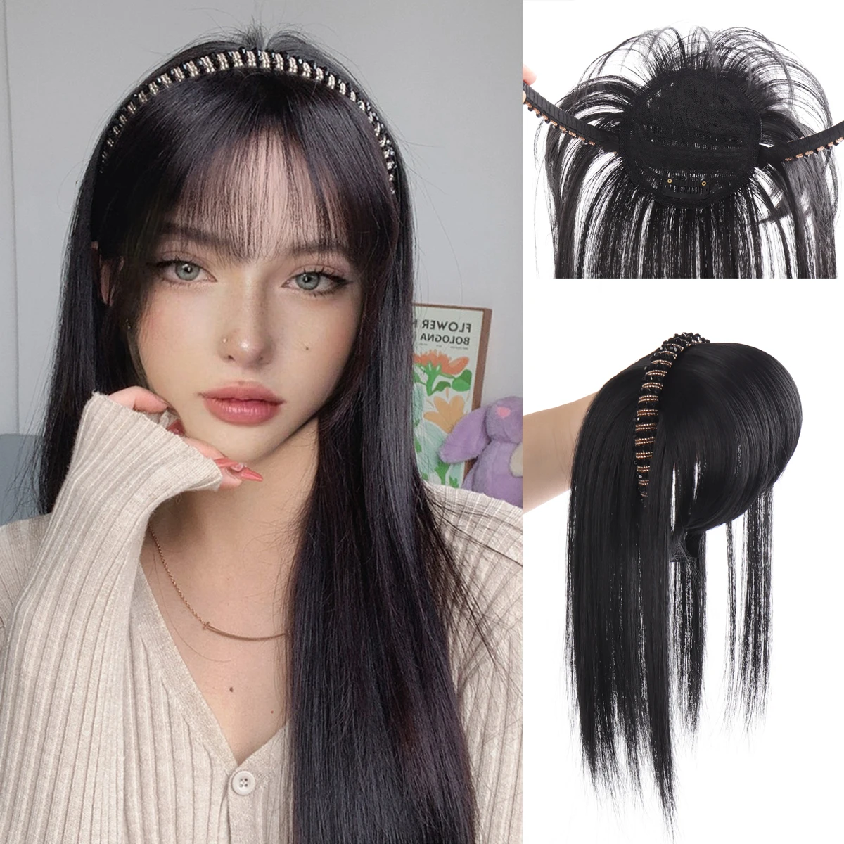Women-Synthetic-Headband-Bangs-Hair-Extensions-Natural-Fringe-Bang ...