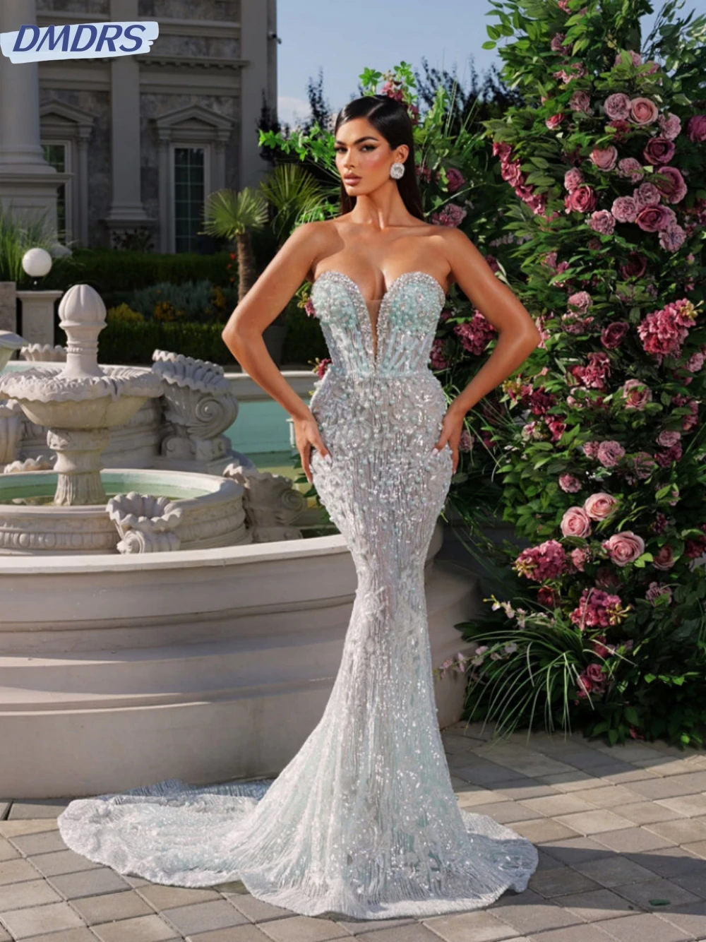 Romantic-Sweetheart-Neck-Prom-Gown-Sparkly-Sequins-Crystal-Evening ...