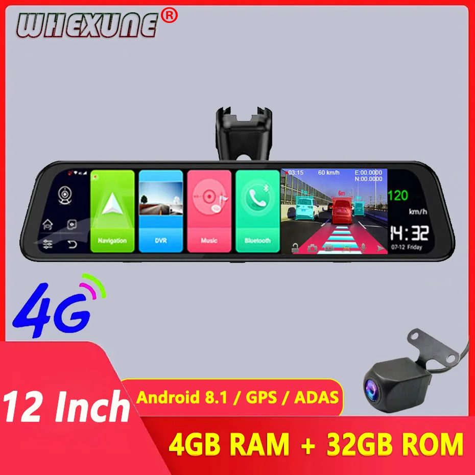 12-4G-Android-8-1-Dashcam-GPS-Navigation-ADAS-Car-Rearview-Mirror ...
