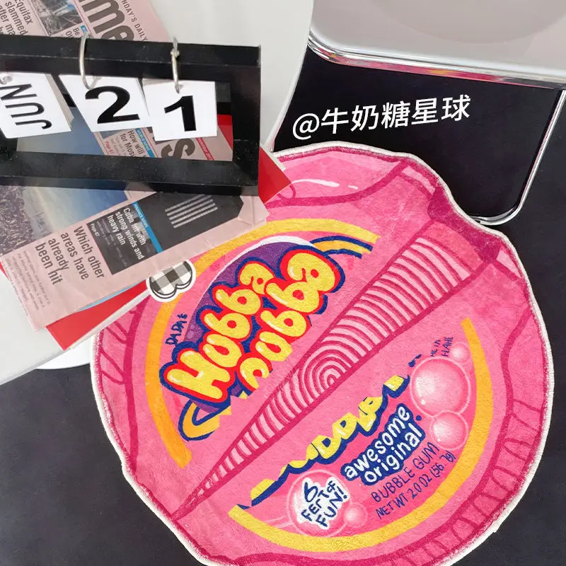 Cute-Pink-Round-Mat-Big-Bubble-Gum-Girl-Bedside-Blanket-Cushion-Non ...
