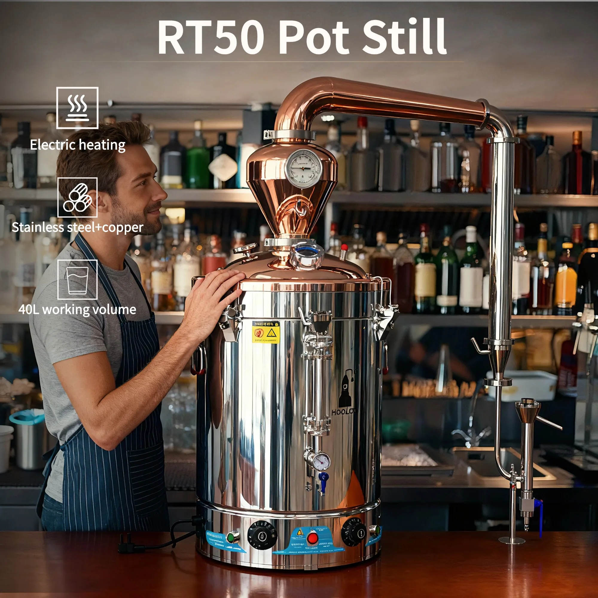 HOOLOO RT50 Home Distiller Electric Heating Water Distill Alcohol ...