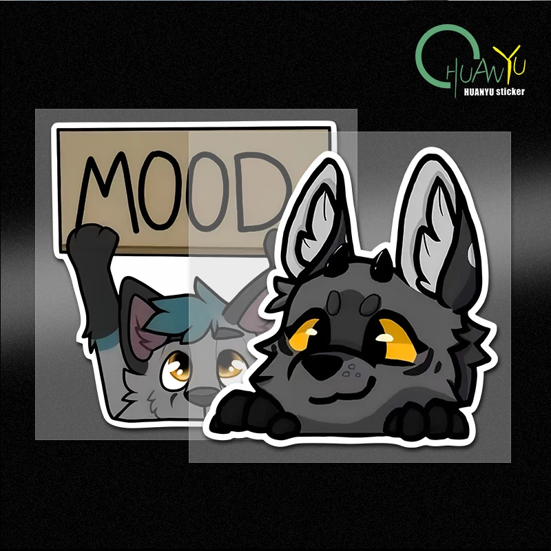 Car personality black plush wolf sticker, reflective body sticker ...