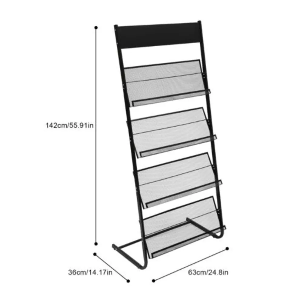4-tier Floor-standing Magazine Rack Metal Inclined Book Newspaper Rack ...