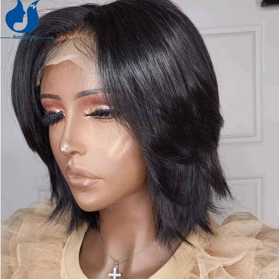 Amethyst-Short-Bob-Lace-Human-Hair-Wigs-5x5-PU-Silk-Base-Wig-Pixie-Cut ...