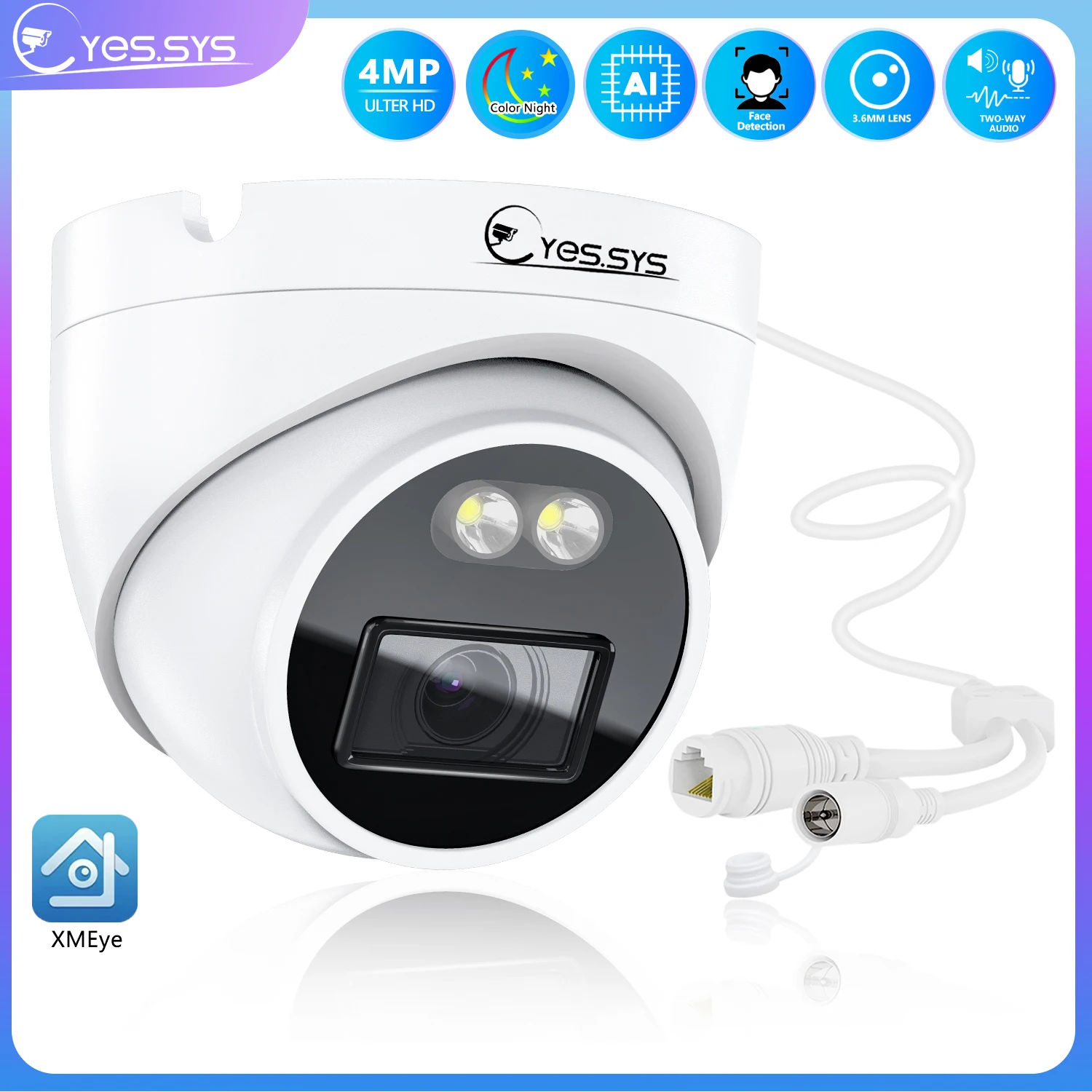 Eyes-sys-4MP-3-6mm-Lens-PoE-Turret-Dome-Security-Camera-Body-Motion ...