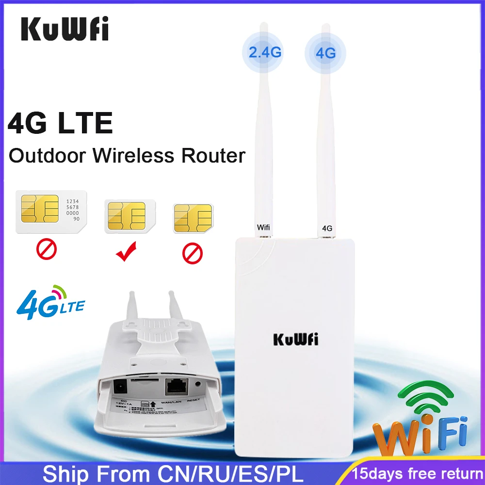 KuWFi 300Mbps Wifi Router Waterproof Outdoor Router 4G Sim Card Unlimited With POE Adapter CAT4 ...