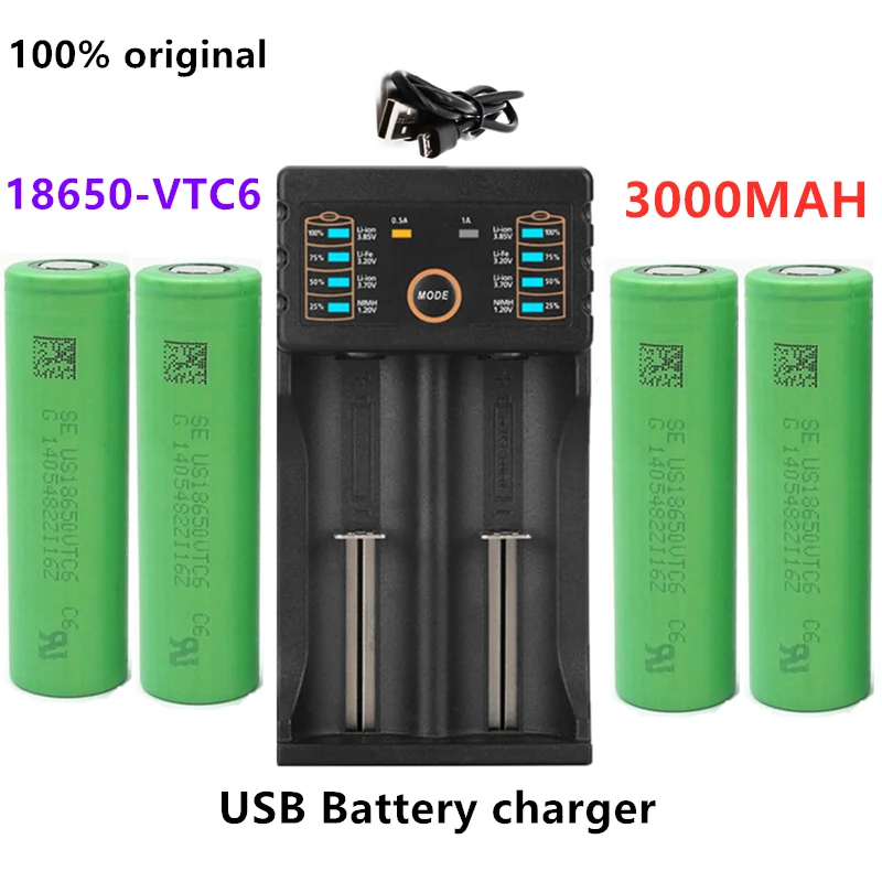 Batería de iones de litio 100% para SONY, 3.7V3000mAh, 18650 V, 3000 mah, US18650, vtc6, 18650 ...